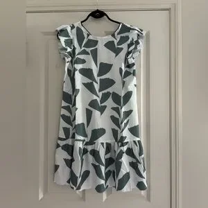Dresses | White Flutter Mini Dress With Sage Green Leaf Print | Poshmark